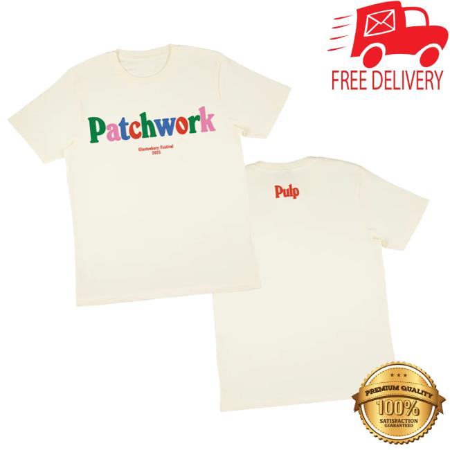 Pulp Store Merch Patchwork Glastonbury Festival 2025 Ecru T-Shirt ...