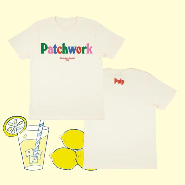 Pulp Store Merch Patchwork Glastonbury Festival 2025 Ecru T-Shirt ...